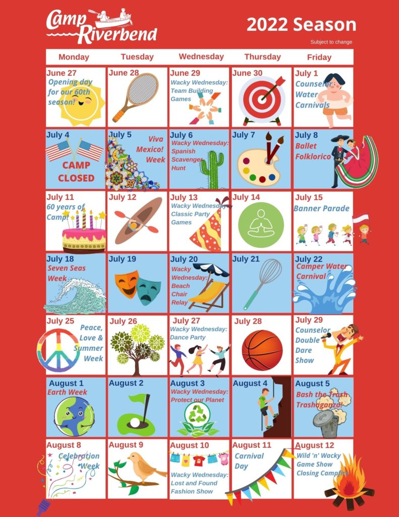 Summer Calendar | Camp Riverbend